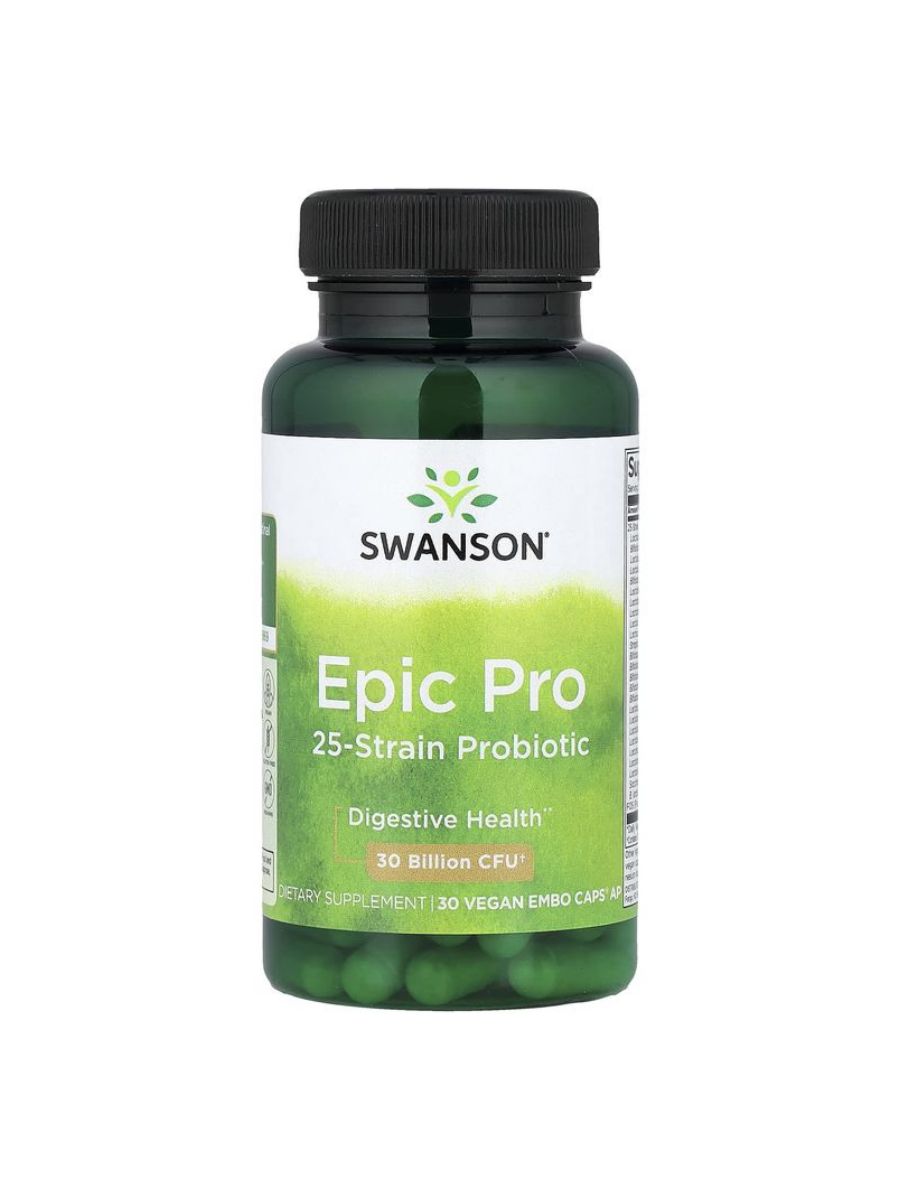 Swanson, Epic Pro 25-Strain Probiotic, 30 Billion CFU, 30 веганских капсул, Смесь из 25 штаммов пробиотиков, для здоровья ЖКТ, пищеварения и иммунитета