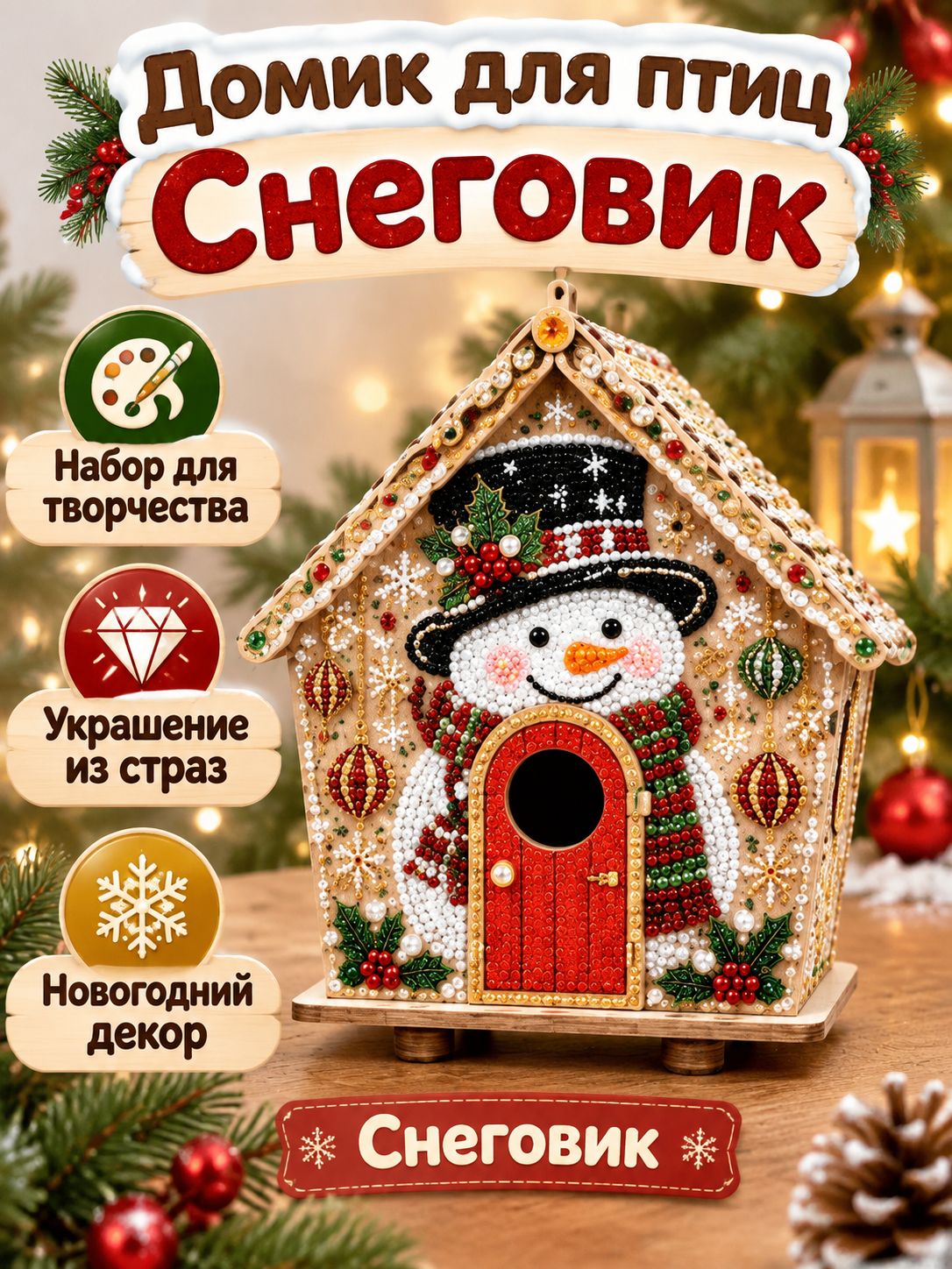 Набор для творчества домик для птиц «Снеговик», украшение из страз, новогодний праздничный декор