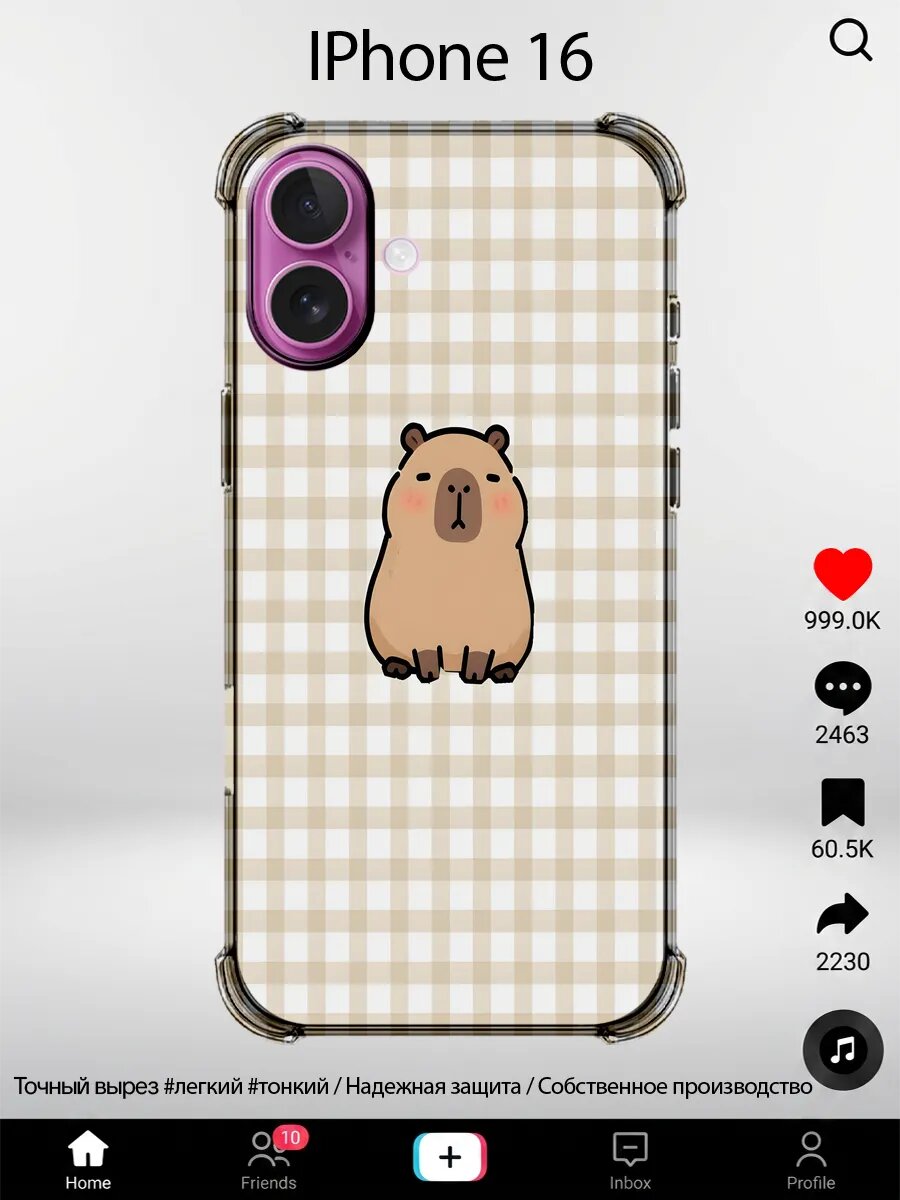 Чехол на iPhone 16 с принтом Капибара клетка минимализм