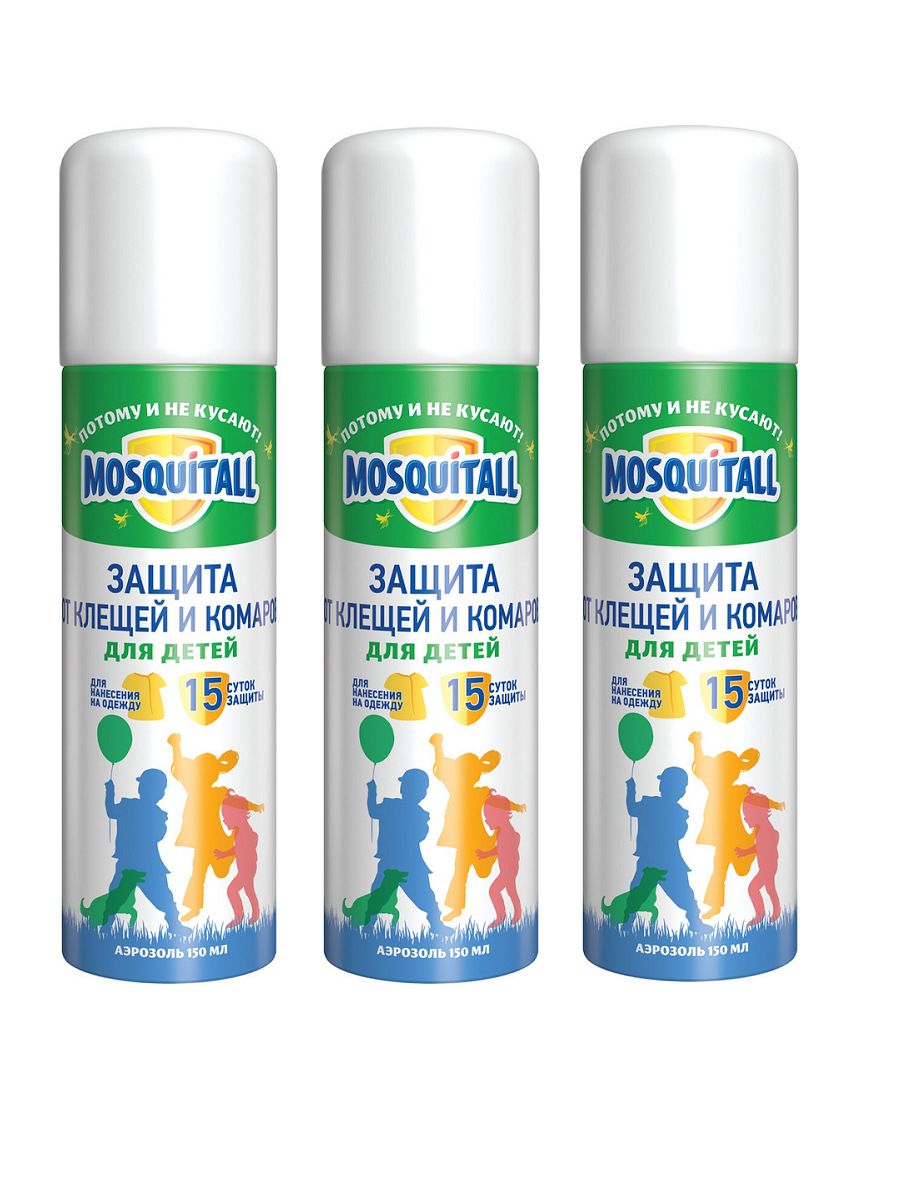 Mosquitall Аэрозоль Нежная защита от комаров и клещей для детей с 3 лет, 150 мл, 3 шт