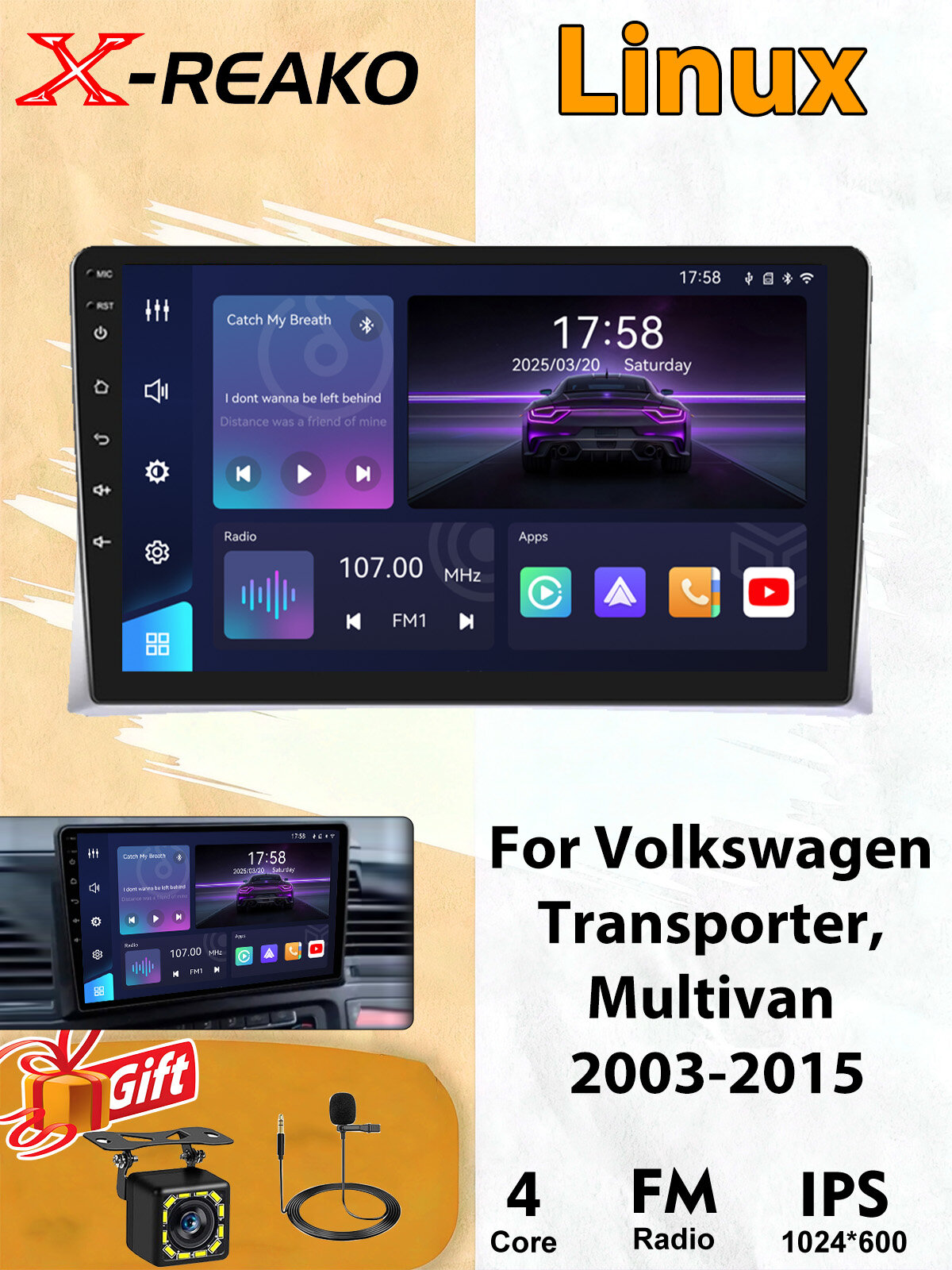Магнитола для Volkswagen Transporter, Multivan 2003-2015+ экран 9 дюймов Андроид wifi Bluetooth GPS