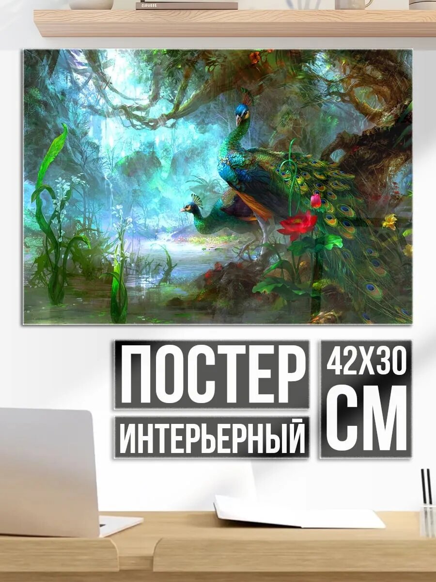 Плакат постер Волшебный павлин