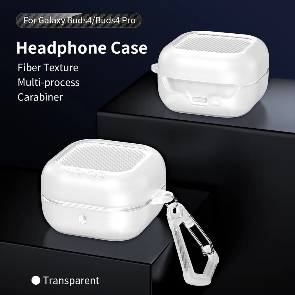Чехол силиконовый с текстурой углеродного волокна для Samsung Galaxy Buds 4/Buds 4 Pro, Полупрозрачный