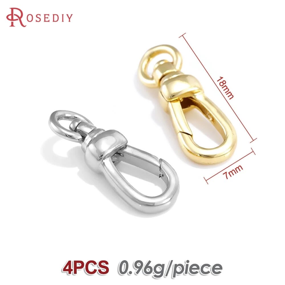 Застежки-карабины Rosediy латунные золотые 18x7 мм 18K Gold Color, 18x7MM 4PCS