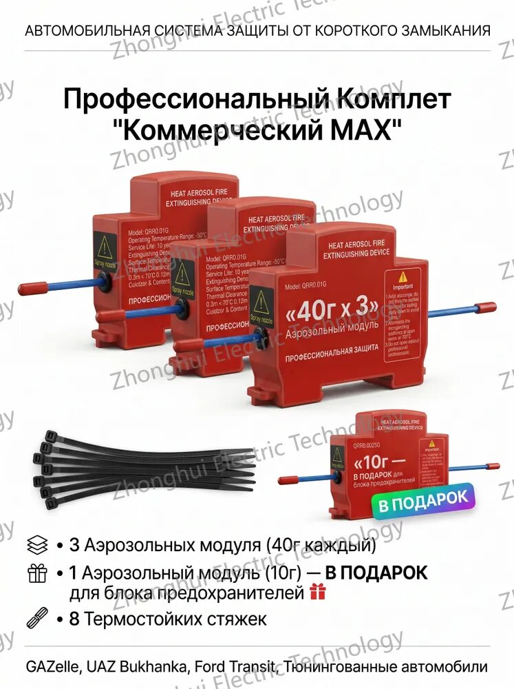 Профессиональный термоактивируемый модуль защиты двигателя, автоматическая система для коммерческого автотранспорта и экстремальных условий