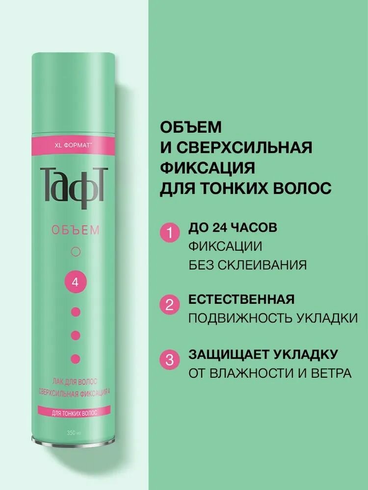 Тафт Лак Для Волос "Объем" Сверхсильная Фиксация №4, 350мл