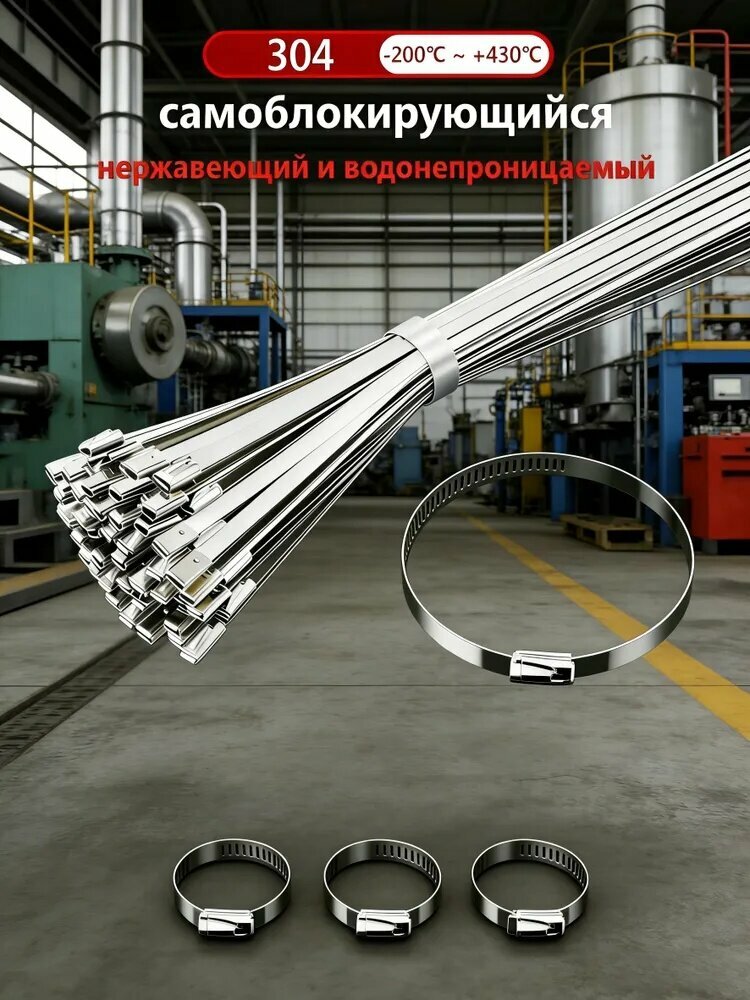 Стяжка 4.61мм x, 100 шт, Нержавеющая сталь