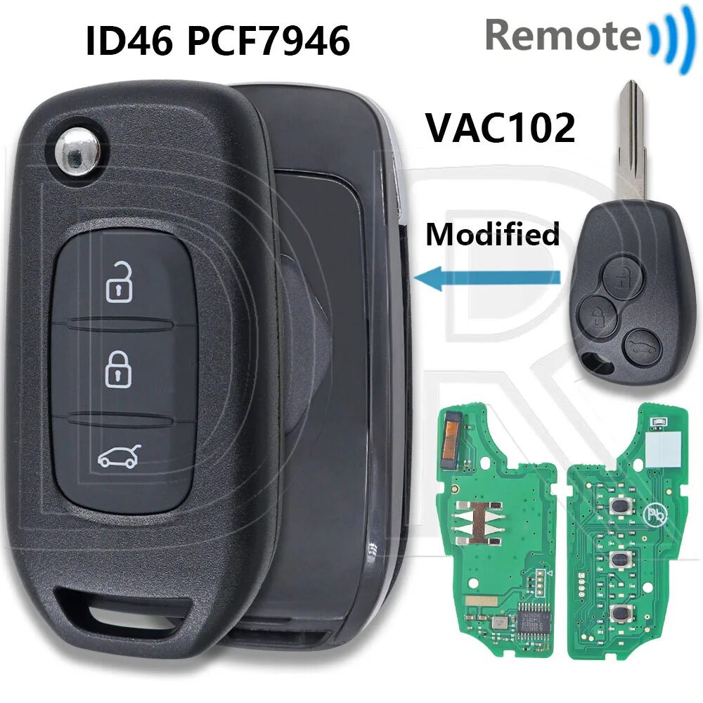 Модифицированный ключ Renault VAC102, ID46 PCF7946, Black 3