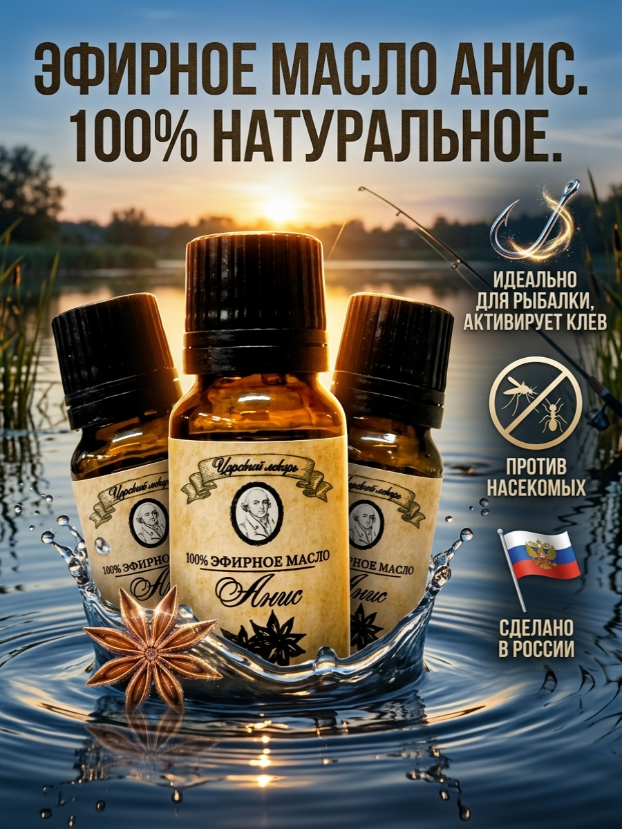 Эфирное масло Аниса от муравьев, комаров и для рыбалки 3шт, натуральное 100 % , органическое
