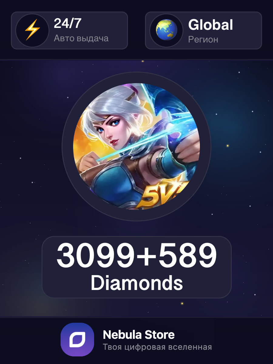 Пополнение Mobile Legends: Bang Bang 3099+589 алмазов по UID | Diamonds | Весь мир (не подходит для РФ, СНГ и КНР)