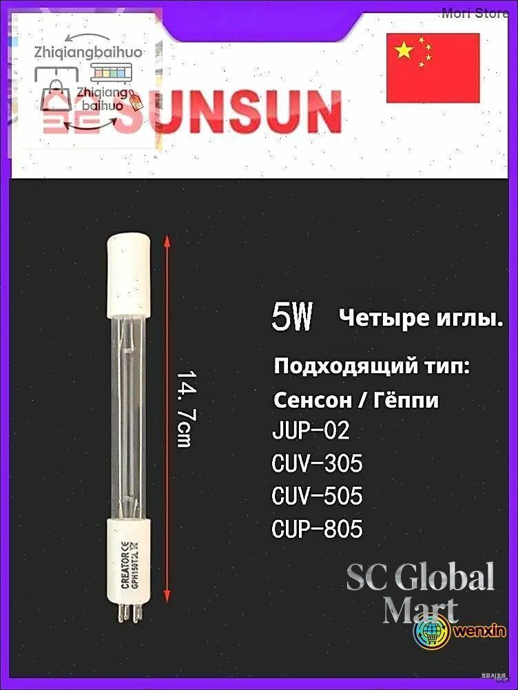 Сменная ультрафиолетовая лампа для внутреннего стерилизатора Sunsun Jup 02 еще больше