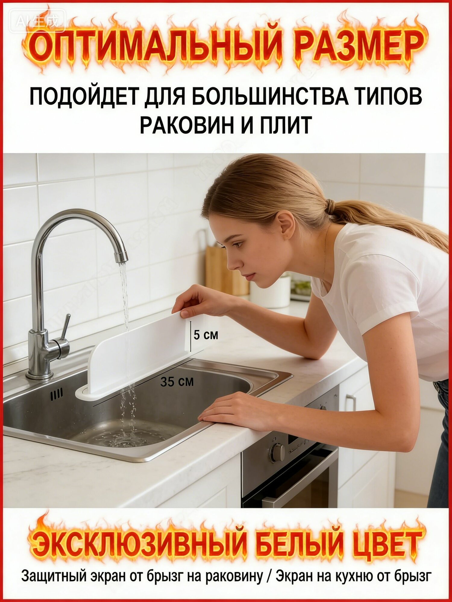 Защитный экран от брызг на раковину / Экран на кухню от брызг