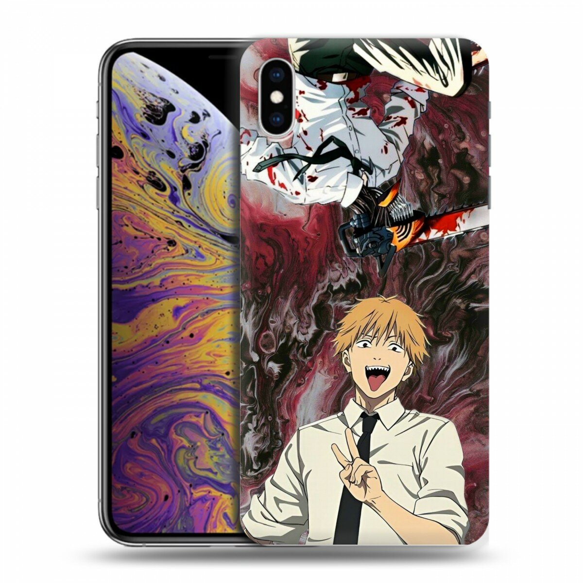 Чехол для Iphone Xs Max с принтом Аниме Человек Бензопила (Айфон Хс Мах)