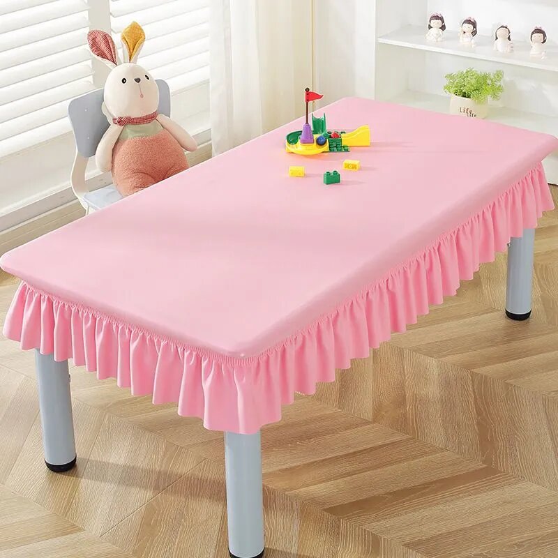 Скатерть из полиэстера с юбкой, 45x60см, детская, для игры, розовая