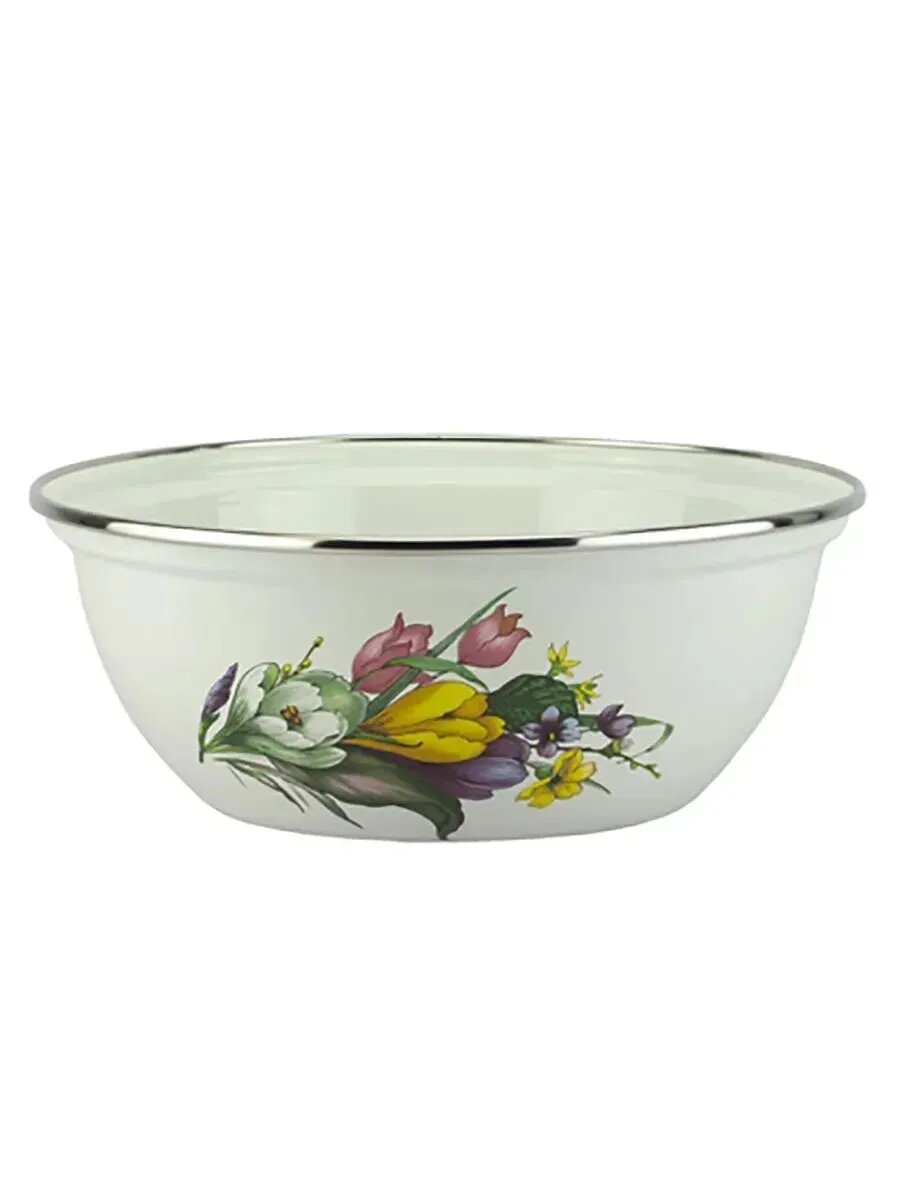 Миска эмалированная 2,5 л с рисунком для кухни, салата, тест