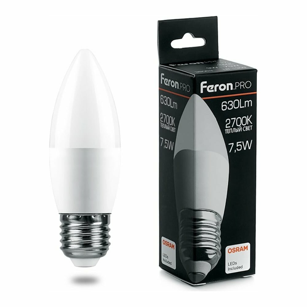 Светодиодная лампа FERON PRO LB-1307 Свеча E27 7.5W 2700K OSRAM LED 38056