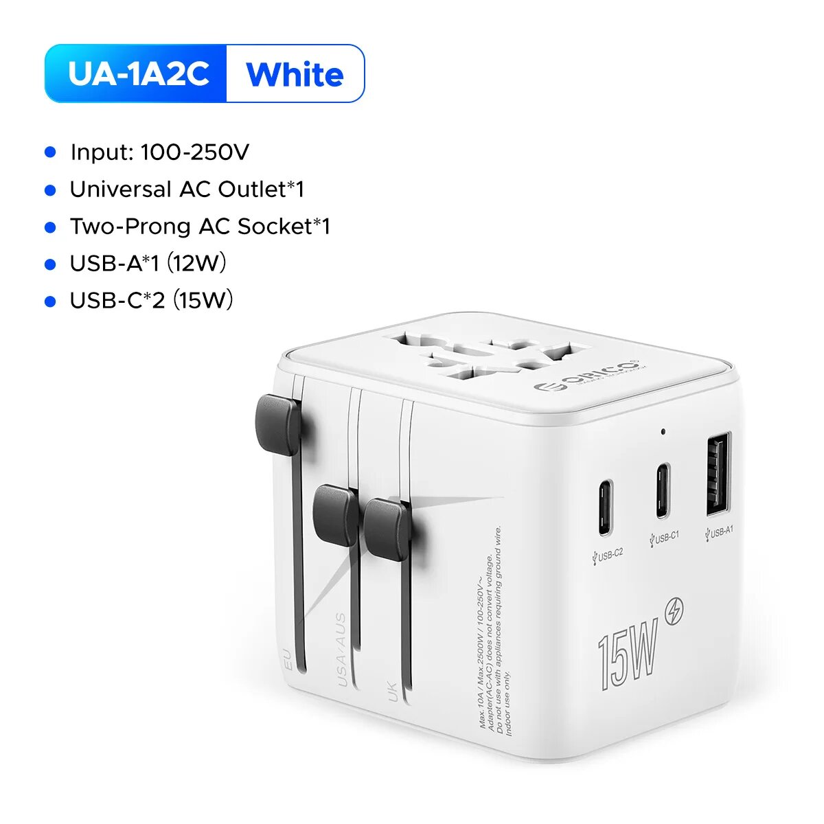 ORICO UA-1A2C Белый адаптер розеток 15W