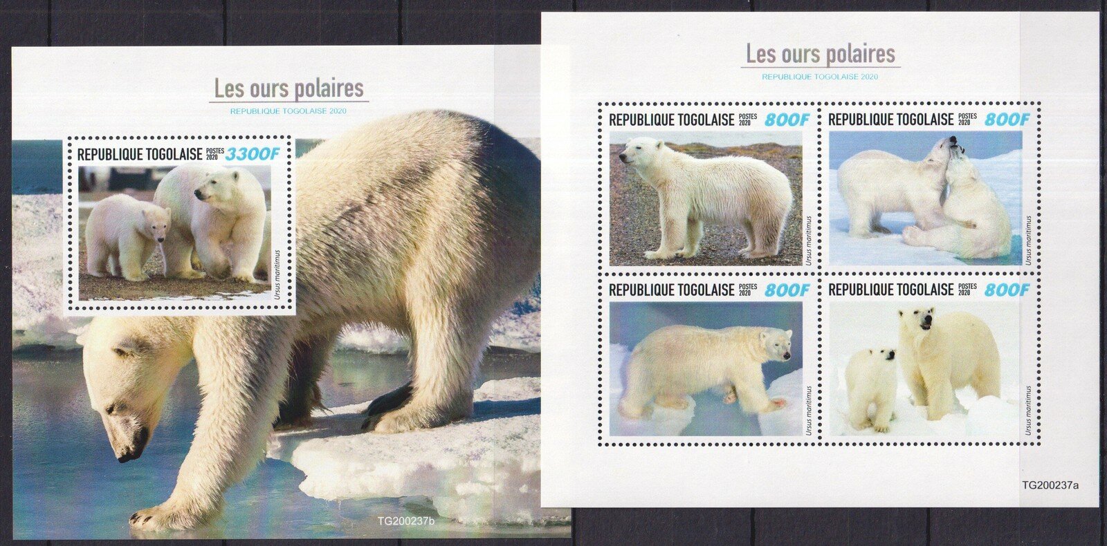 Марки 2020 год Того Белые медведи Арктическая фауна #8327-8330+Bl1936 Mnh