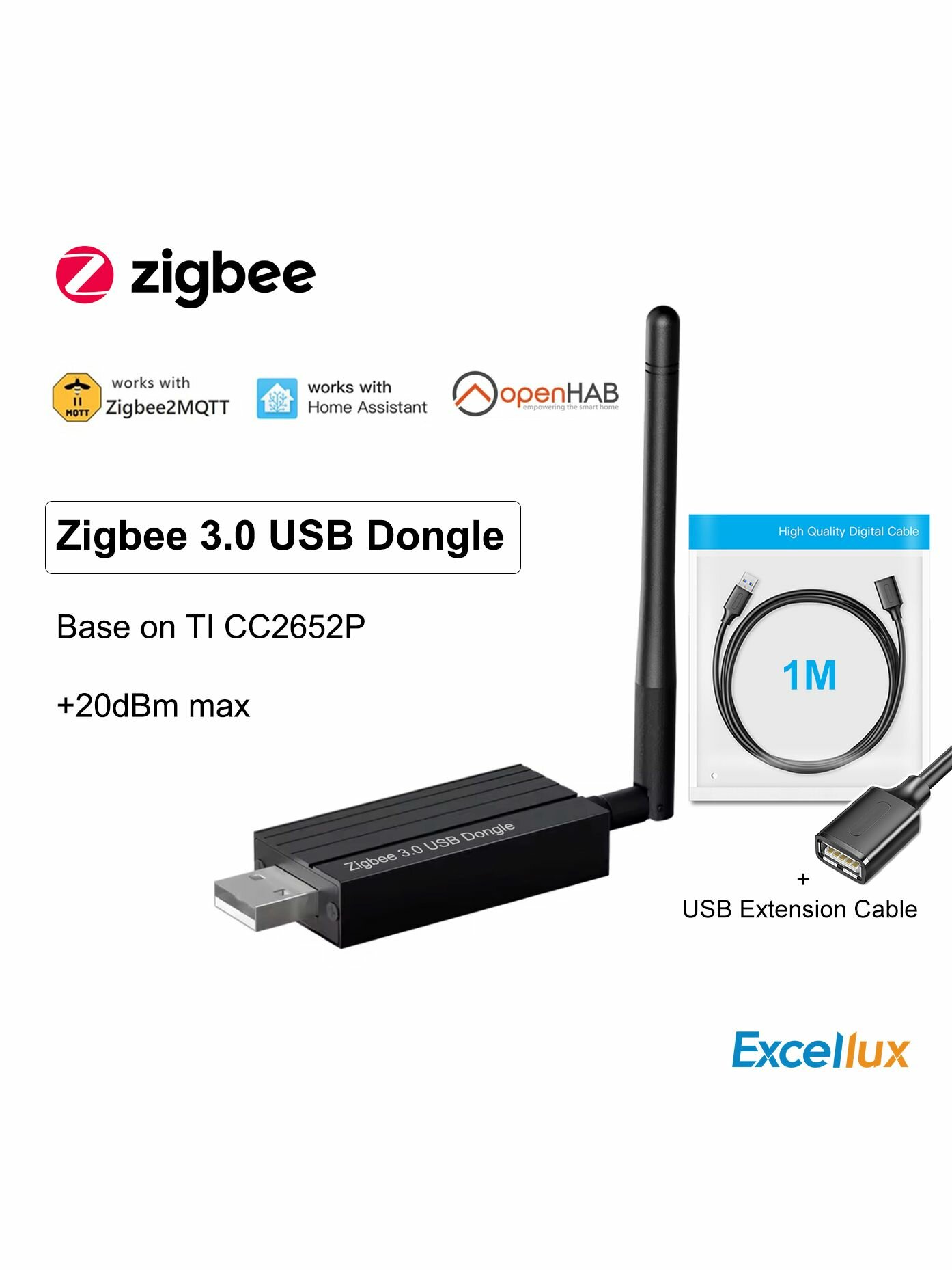 Zigbee стик CC2652P USB Dongle внешняя антенна, 20 dBm
