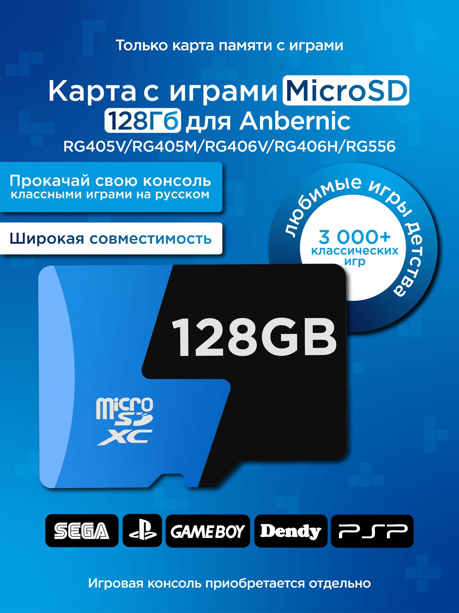 Карта 128Гб с играми для Anbernic RG405 / RG406 / RG505 для консолей на Anbernic