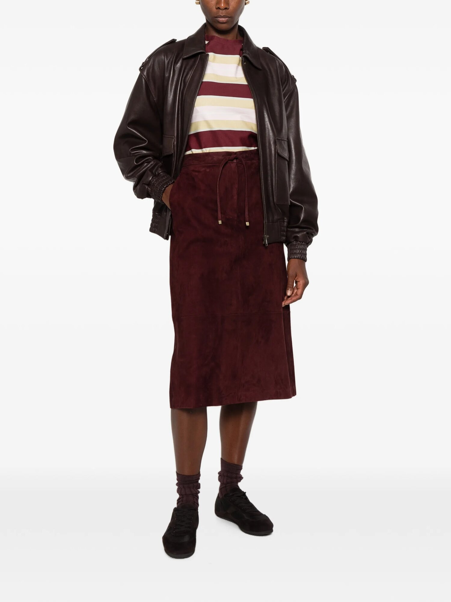 Юбка Max Mara Drawstring suede midi skirt, размер 44, red — фото 1