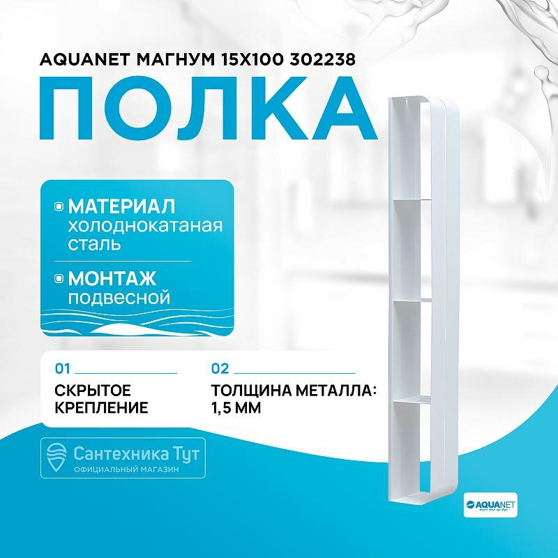 Металлическая полка Aquanet Магнум 15х100 302238 Белая матовая