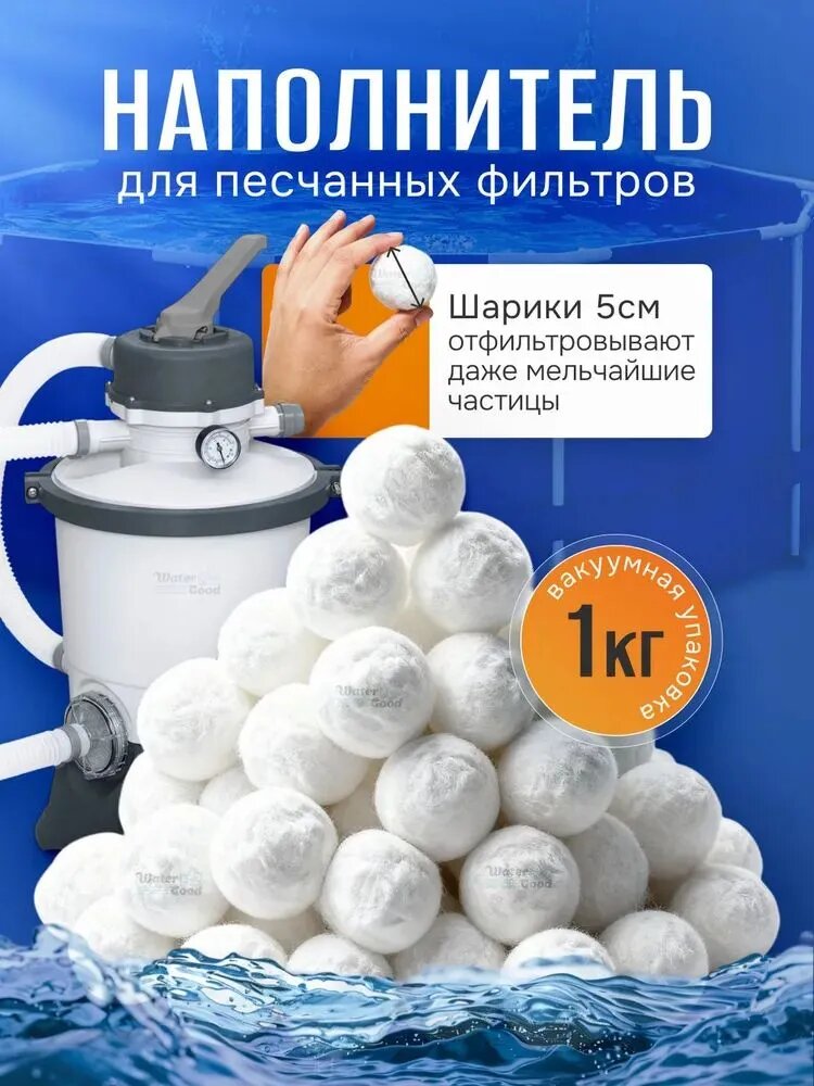Наполнитель для песчаных фильтров. Шарики 5см, 1кг.