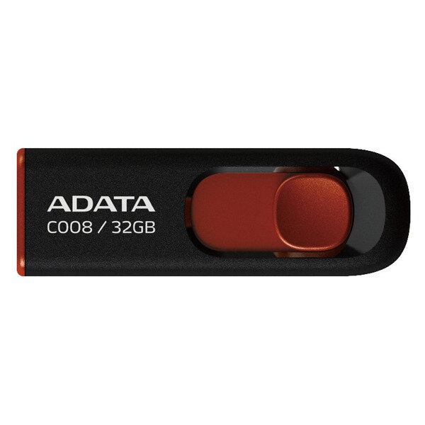ADATA 32 ГБ USB-флеш-накопитель Classic C008 (AC008-32G-RKD), USB 2.0, до 15 Мб/сек, Пластик, черный; красный