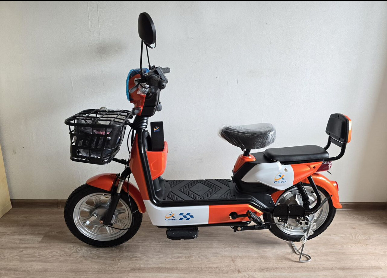 Электровелосипед мопед электроскутер SK 8, до 30 км запас хода, колеса 16",48v12ah оранжевый