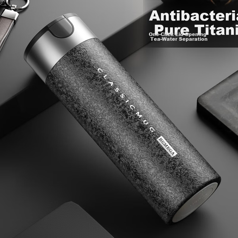 BEMEGA чистотитановый термос с фильтром для чая для мужчин вместимостью 450 мл Цвет：Руйи черный