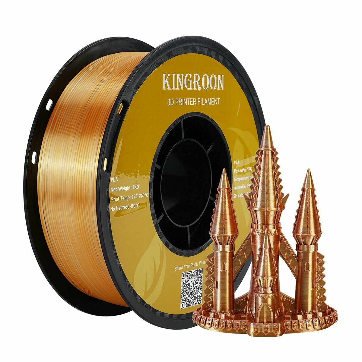 1kg Разноцветная нить Silk-PLA Пластик для 3D печати золотой-серебристый-медь 1.75 мм 1кг. KINGROON