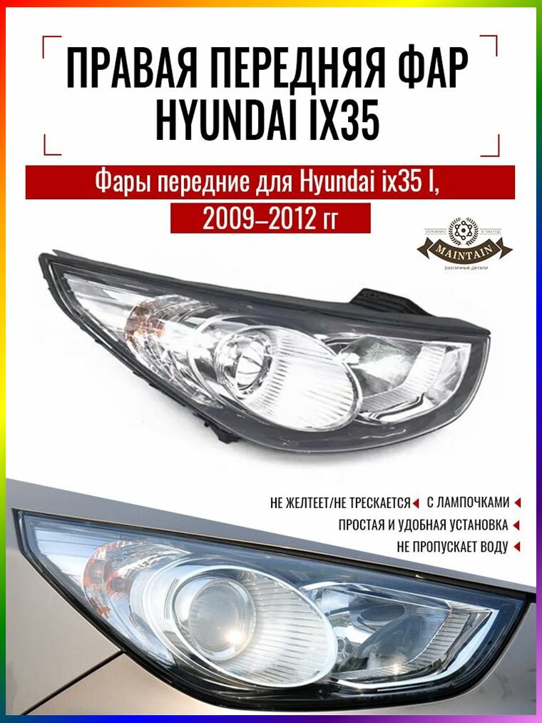 Фара автомобильная, 1 шт, арт. Фара передняя комплектная для Hyundai IX35 (2009 2012 гг.) Качество оригинала Без ламп