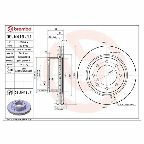 Диск тормозной Brembo 09N41911