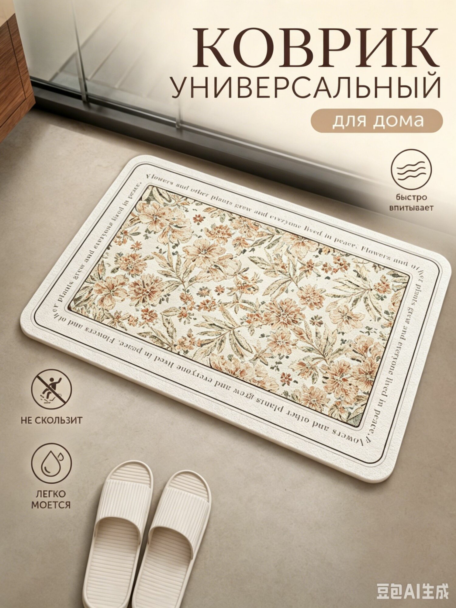 Коврик для ванной Напольный коврик для прихожей и ванной из диатомита, нескользящий, впитывающий влагу 30x40 см