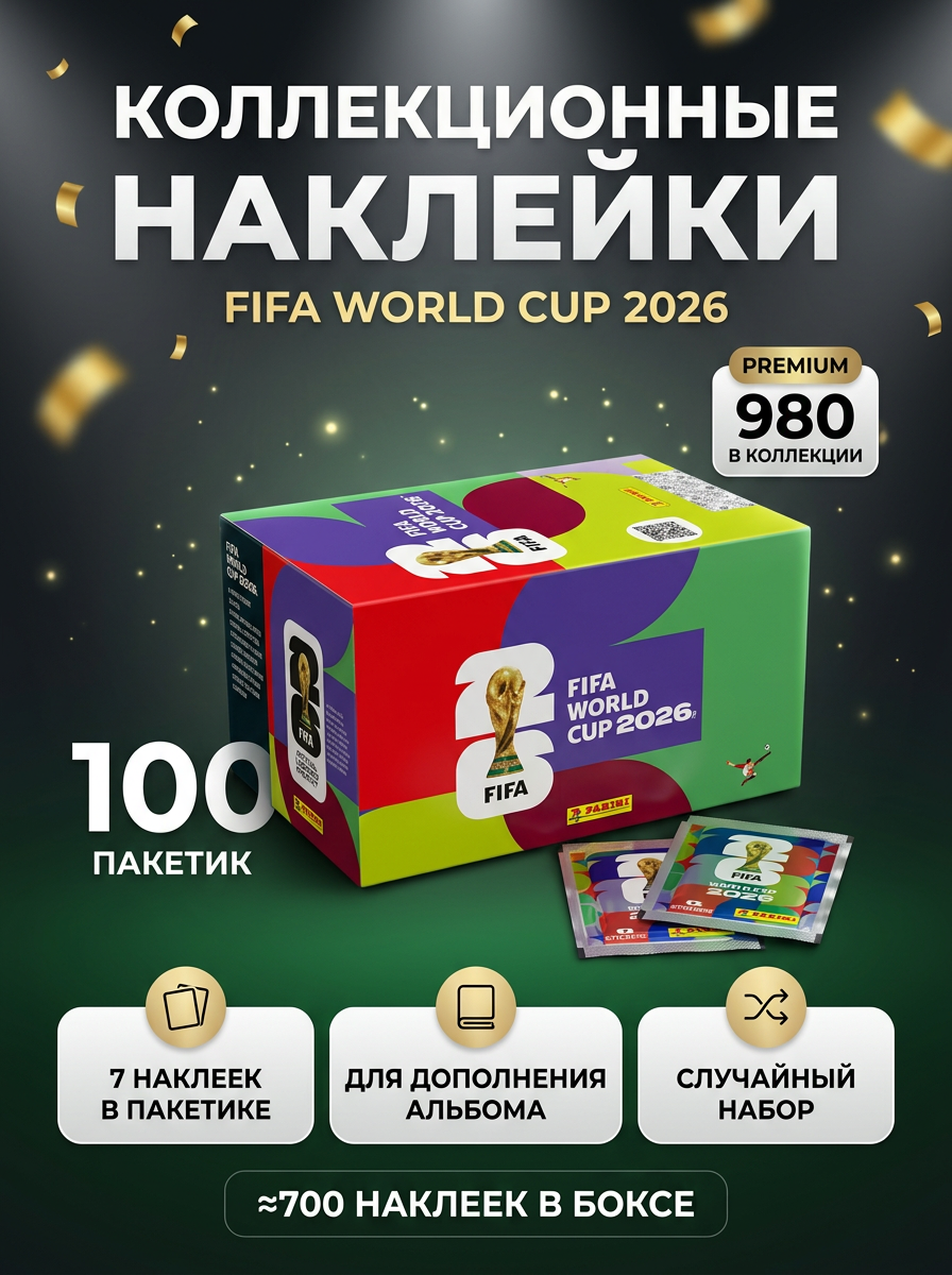 Коллекционные карточки и наклейки World Cup 2026 футбол 100 пакетов