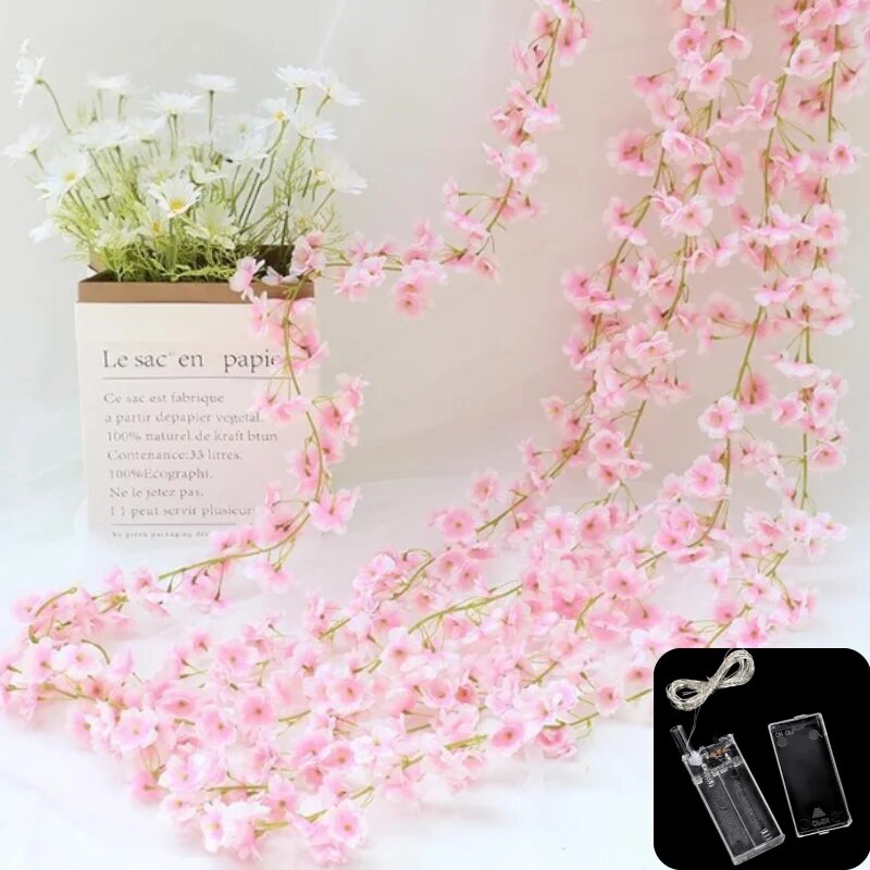 Искусственная гирлянда из цветов сакуры 180 см Light Pink
