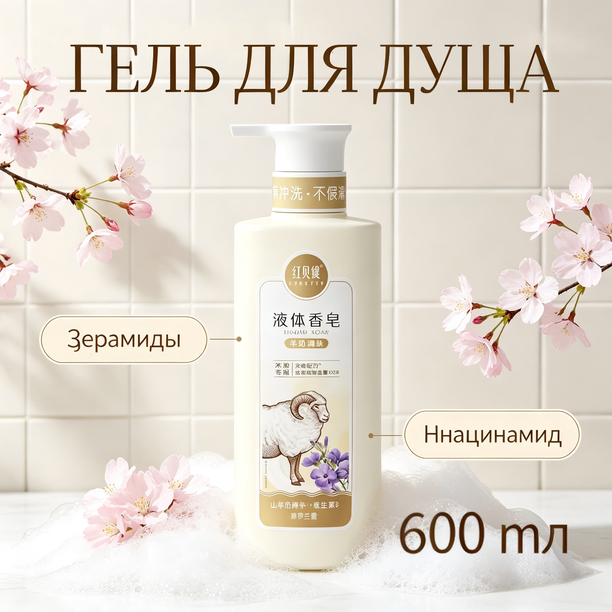 Жидкое мыло для тела без консервантов и силикона, мягкое очищение с экстрактом козьего молока