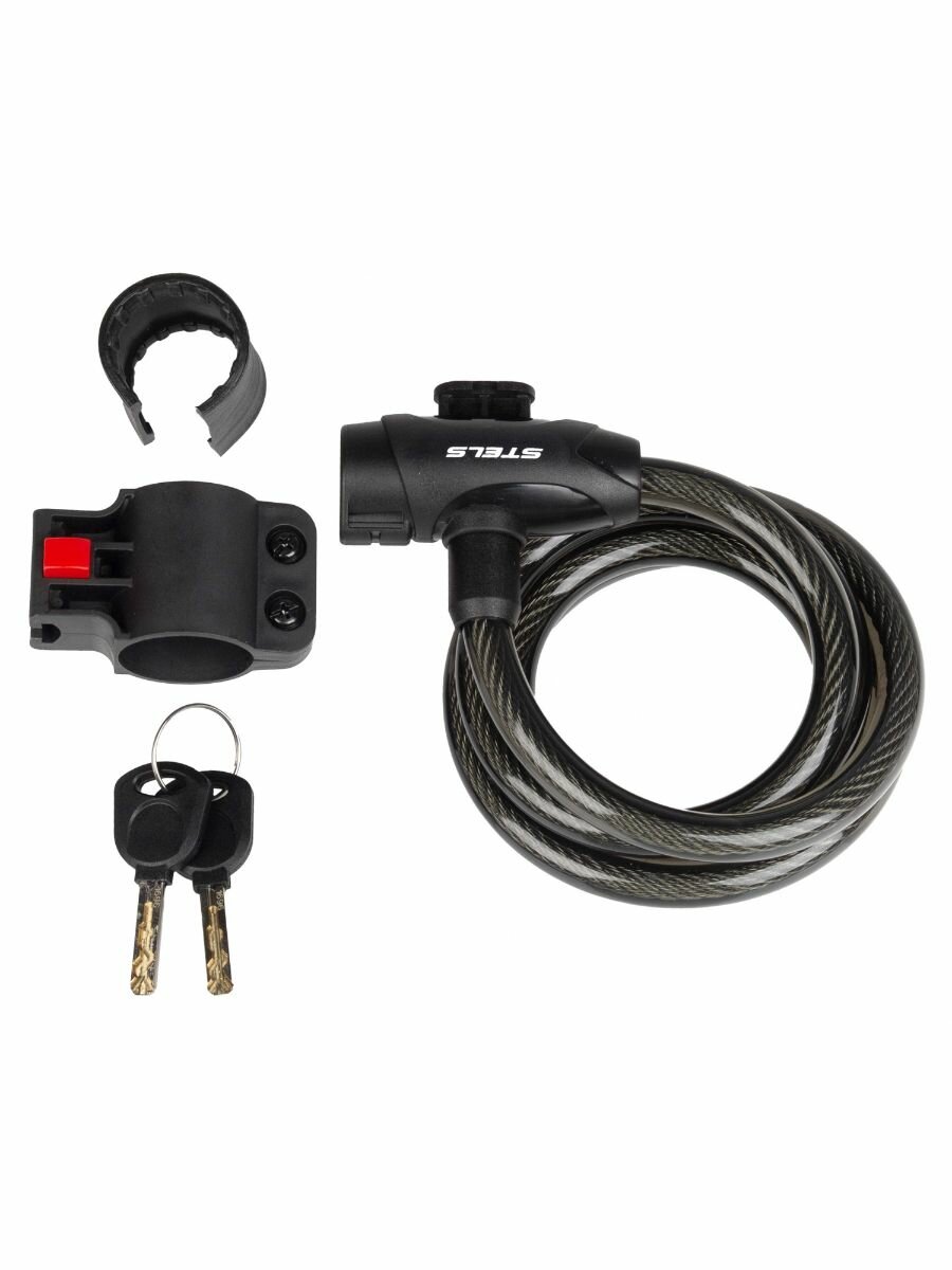 Трос замок для велосипеда самоката автоматический STELS 87906 1500мм*12mm с ключом черный