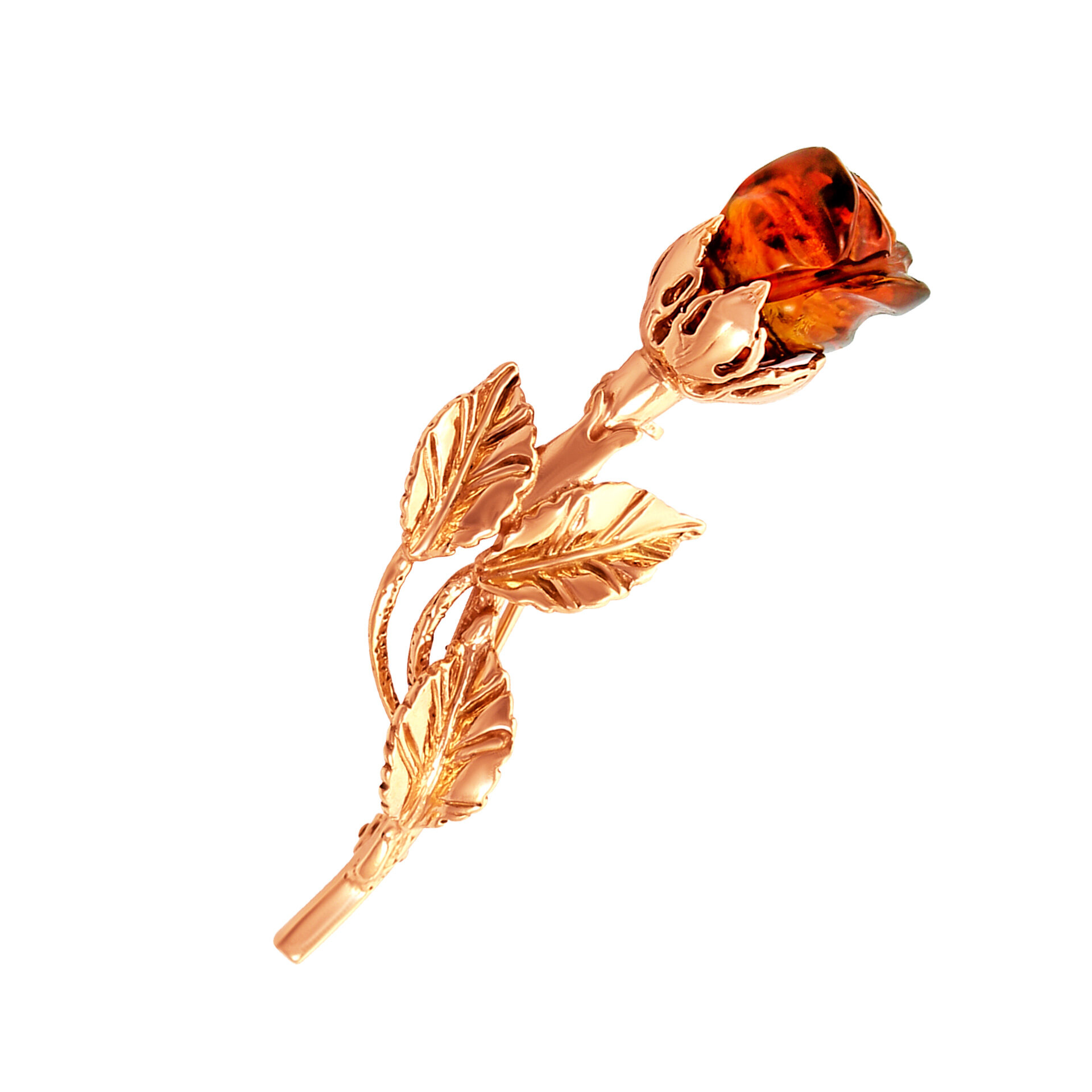 Брошь Diamant online, серебро, 925 проба, золочение, янтарь