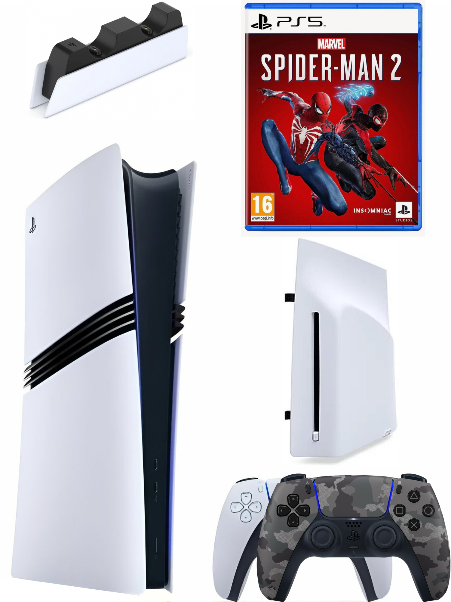 Игровая приставка Sony PS 5 Pro Digital Edition+Зарядная станция+ Дисковод +2-ой геймпад+Marvel Spider-Man 2, 2Tb SSD
