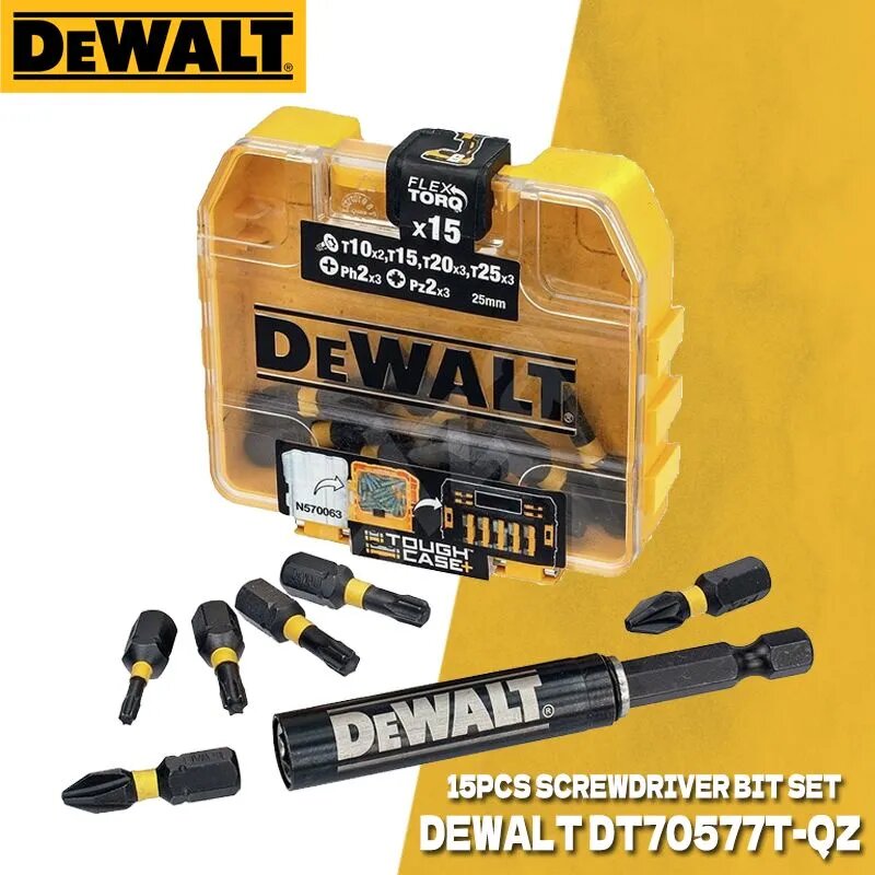 DFEWALT DT70577T-QZ Смешанный набор бит EXTREME FLEXTORQ 25 мм 16 шт. в пластиковом кейсе для ударных шуруповертов