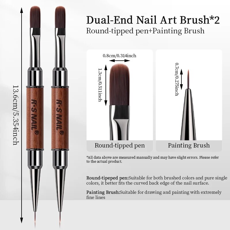RSNAIL Двусторонние кисти для дизайна ногтей 2PCS Brush