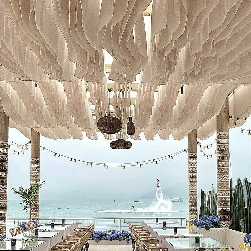 Декоративные газовые шторы для потолка Cloth 10/20 м Белый, Wavy-40X2000cm, Champagne