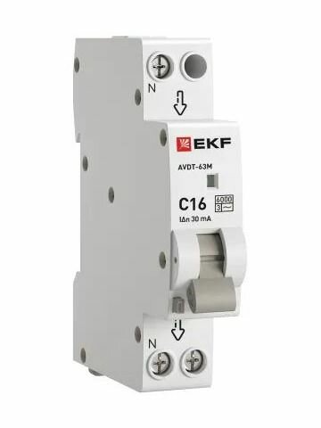 Дифавтомат АВДТ-63M 1P+N (18мм) 16А 30мА ( C тип AС электронный) 6кА PROXIMA EKF