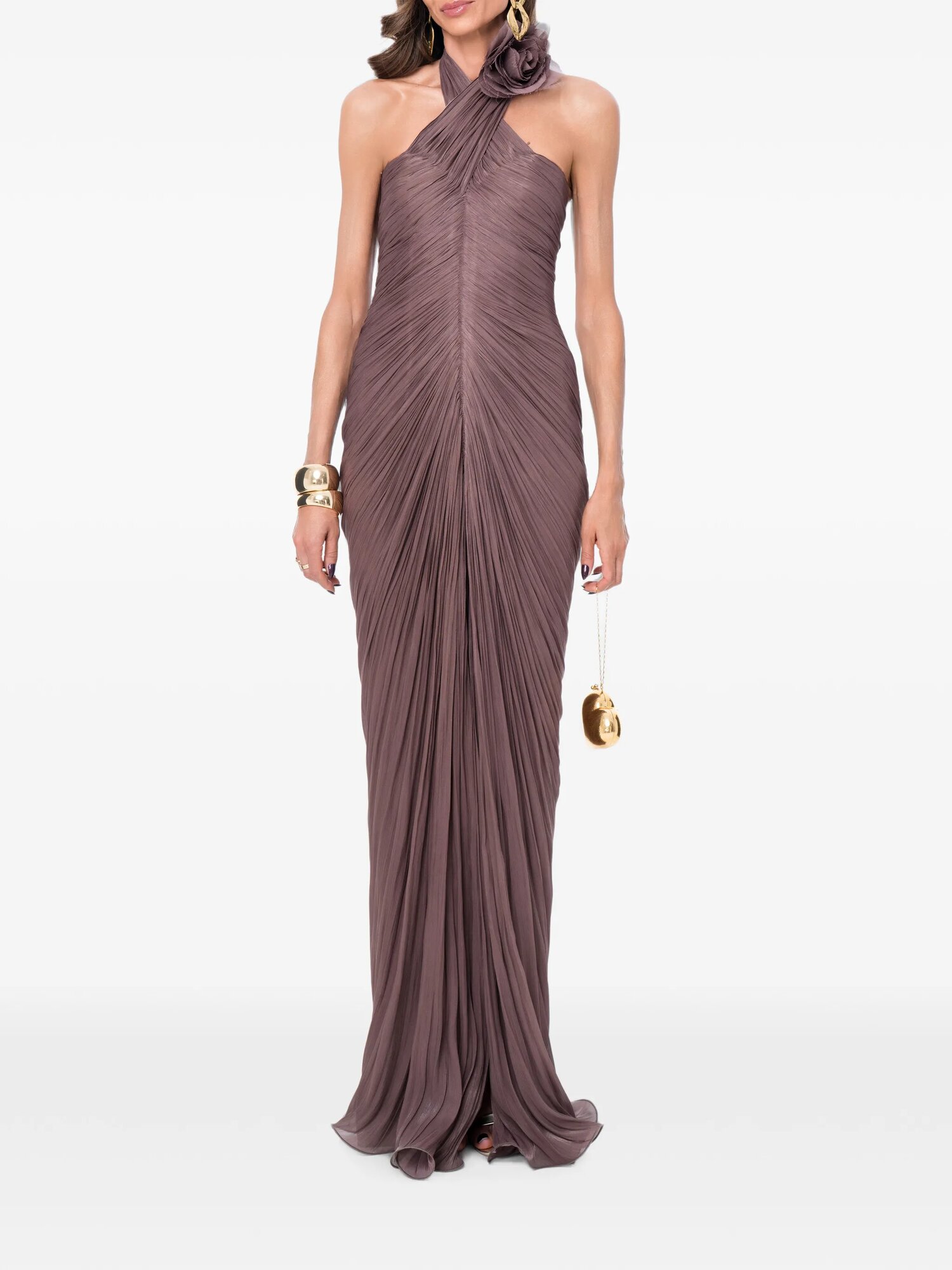 Платье Floral-detail pleated maxi gown