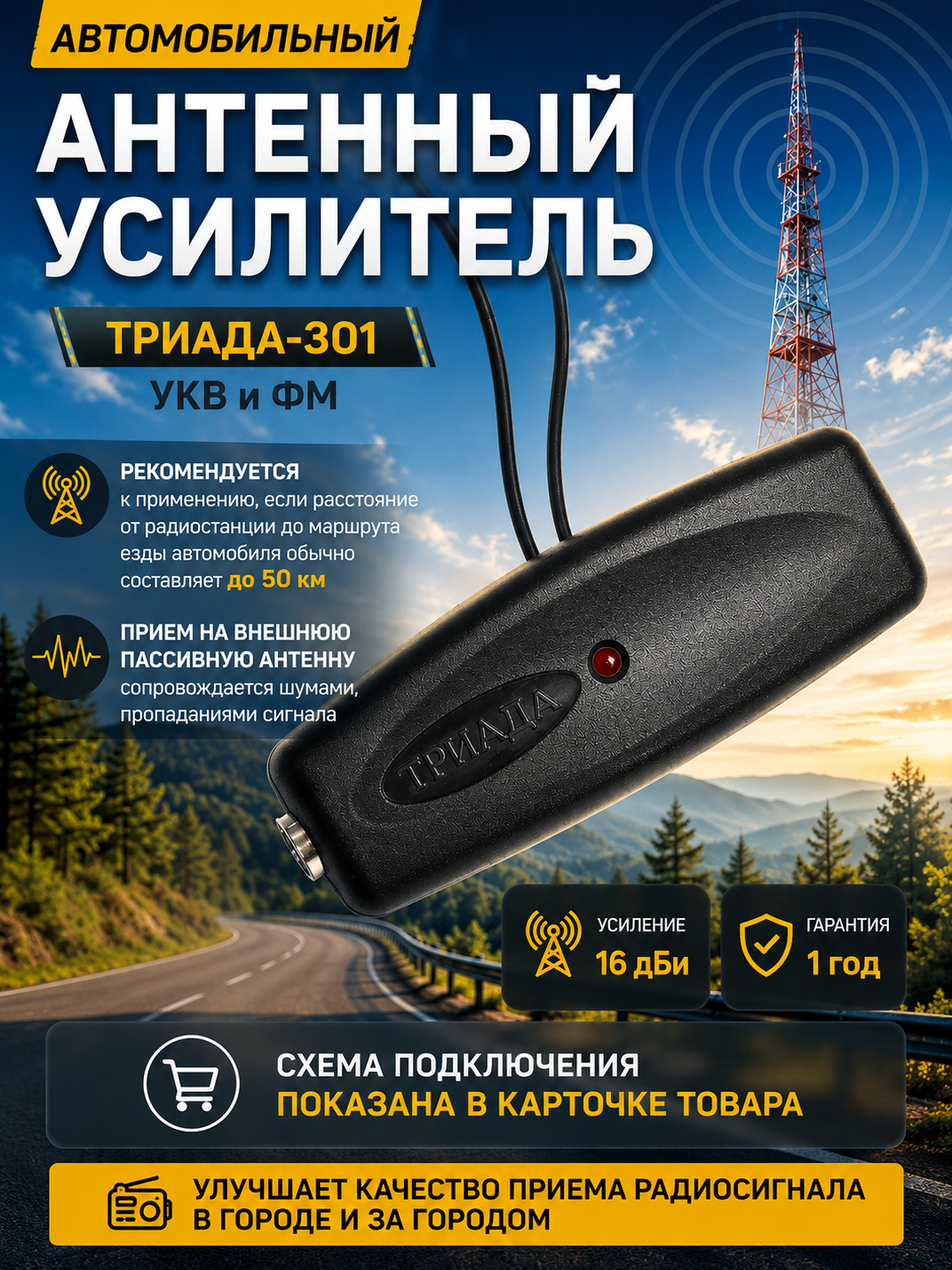 Автомобильный антенный усилитель Триада-301