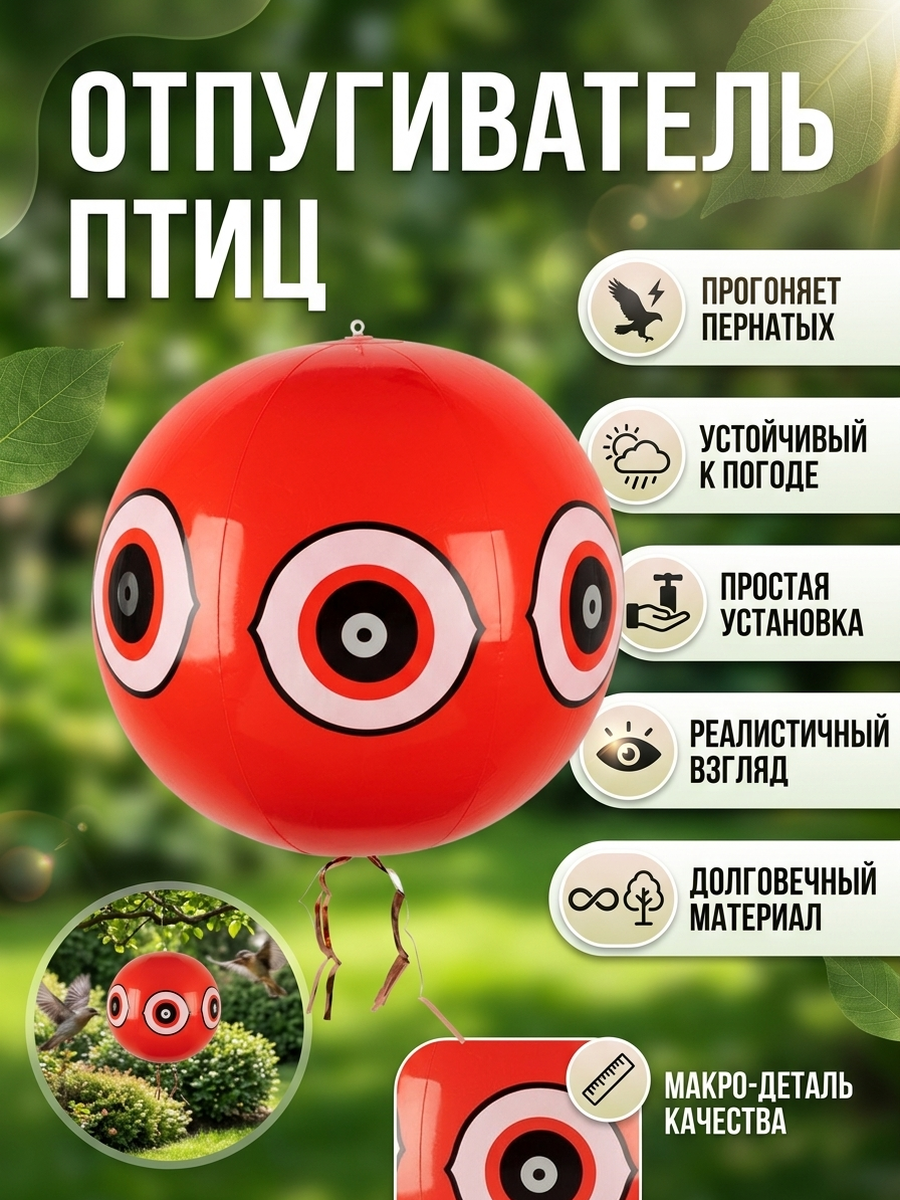 Отпугиватель птиц шар "Глаз хищной птицы" 3D изображение, диаметр 40 см