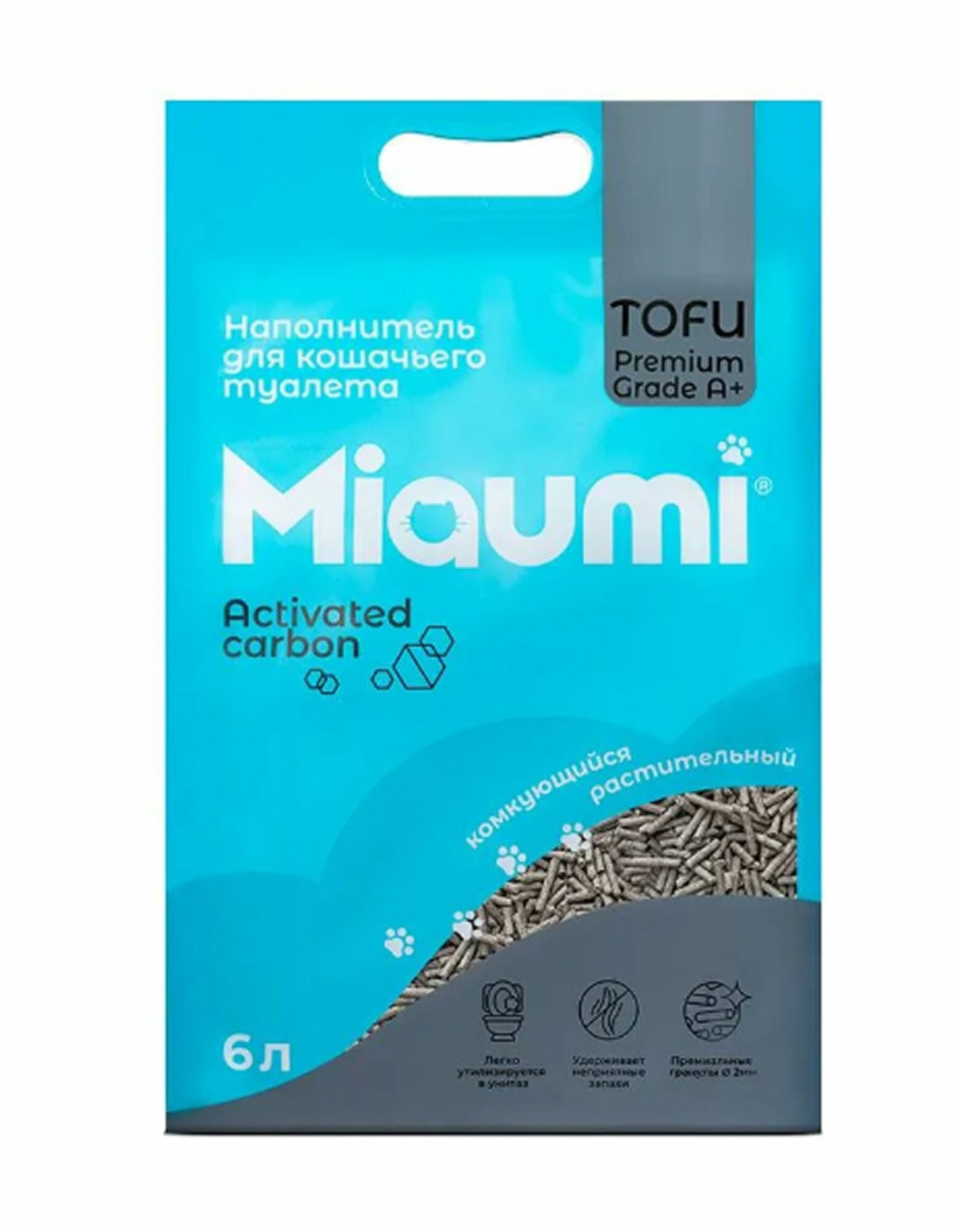 Miaumi Наполнитель для кошачьего туалета Тофу, с активированным углем, 6 л