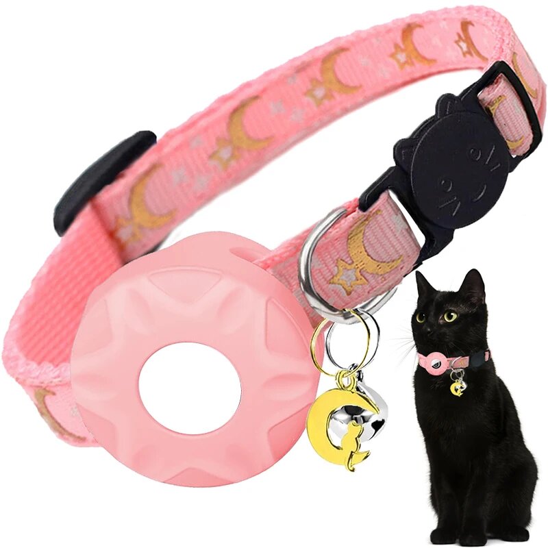 Ошейник для кошек taakcc с держателем для AirTag Розовый, Pink(No Tracker)