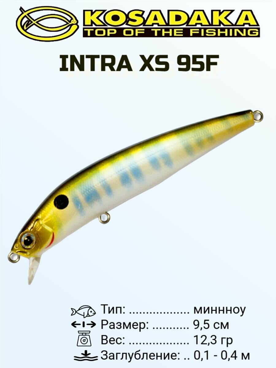 Воблер Kosadaka INTRA XS 95F плав, 95мм, 12.3г, 0.1-0.4м, цв. PNT